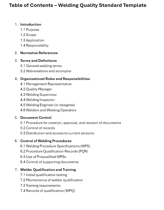 Welding Quality Standards Template – Novelo Welding Education Systems